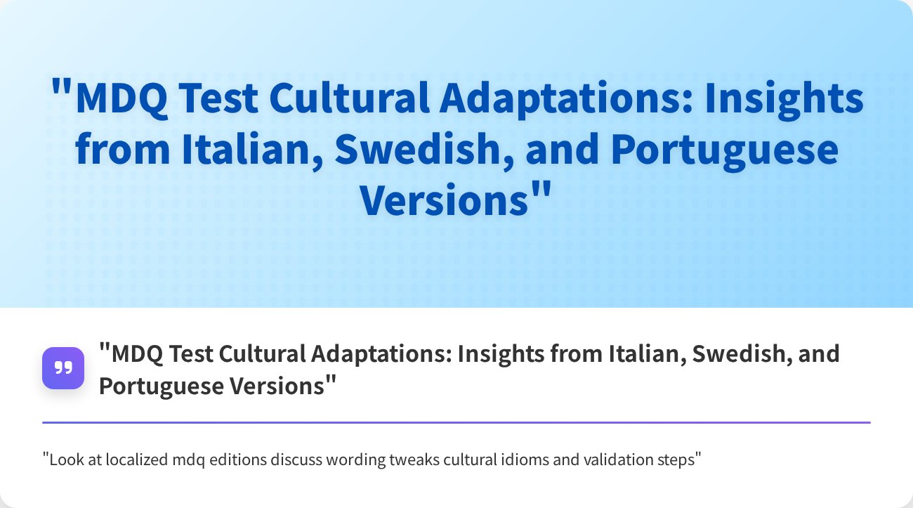 MDQ Test Cultural Adaptations: Insights from Italian, Swedish, and ...